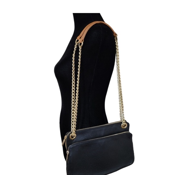 Valentina | Bags | Valentina Black And Tan Shoulder Bag With Gold Chain ...